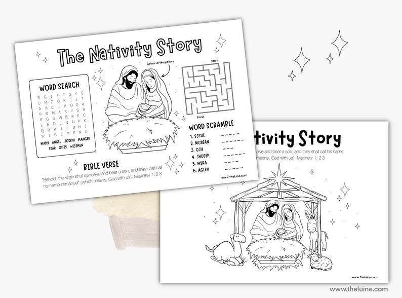 Nativity Printable for Kids Bible Verse Activity Sheets Sunday School ...