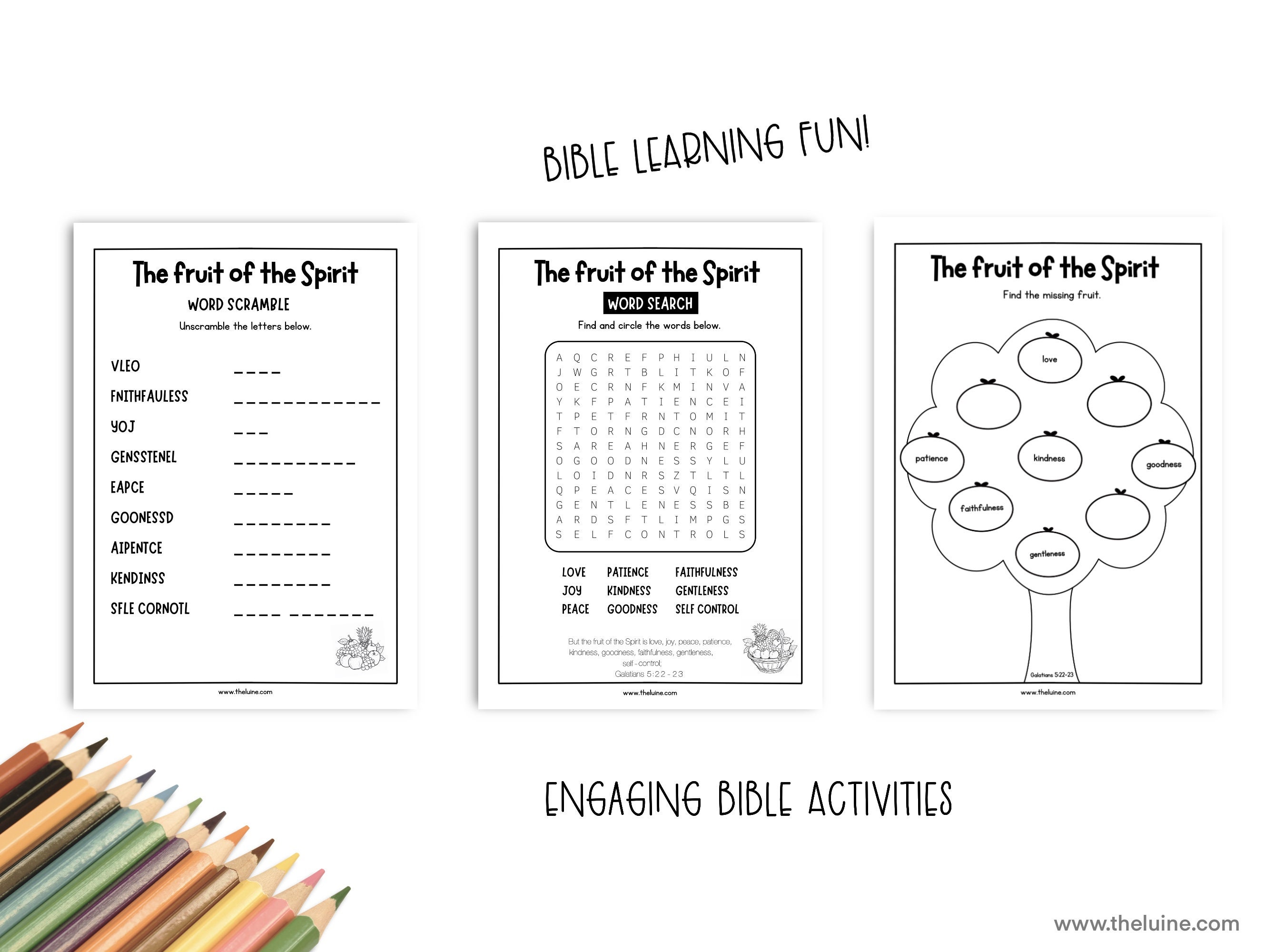 Fruit of the Spirit Activity Pages for Kids Bible Verse Worksheets ...