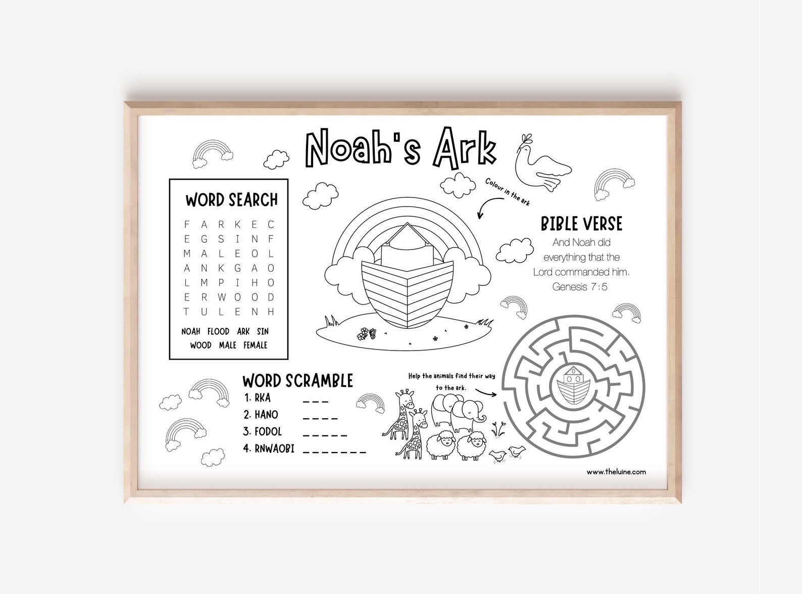 Noah’s Ark Activity Placemat for Kids Bible Verse Activity Sheets ...