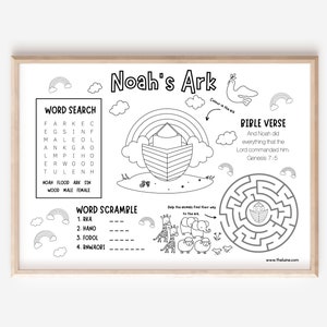 Noah’s Ark Activity Placemat for Kids Bible Verse Activity Sheets ...
