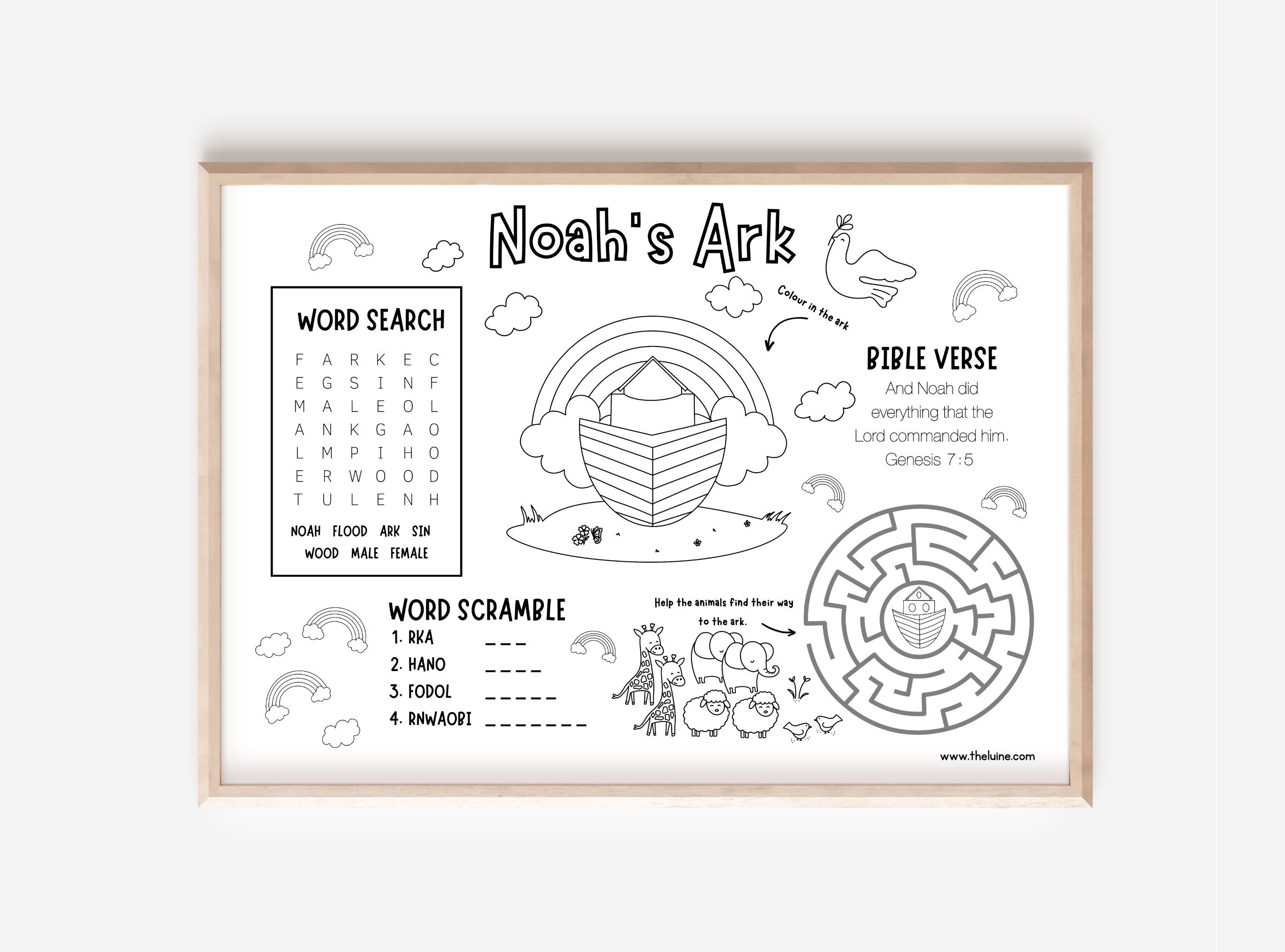 Noah’s Ark Activity Placemat for Kids Bible Verse Activity Sheets ...