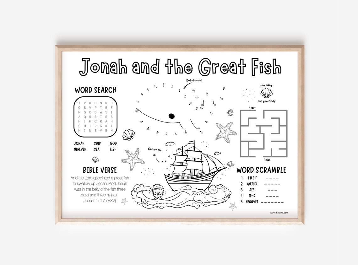 Jonah Activity Sheet for Kids | Bible Verse Coloring (PDF) - Etsy