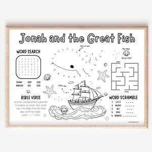 Jonah Activity Placemat for Kids Bible Verse Activity Sheets Printable ...
