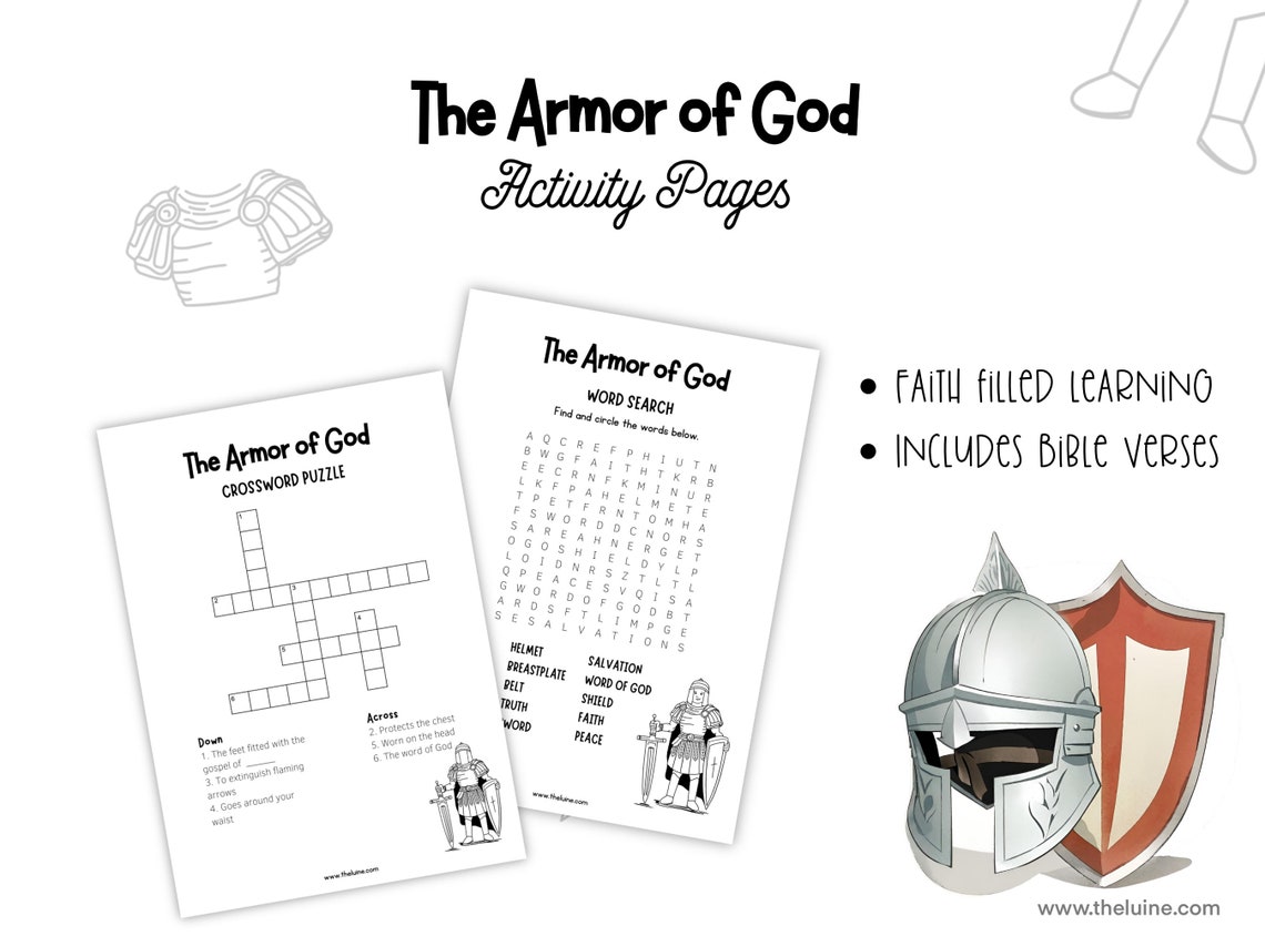 Armor of God Activity Pages for Kids Bible Verse Worksheets Printable ...