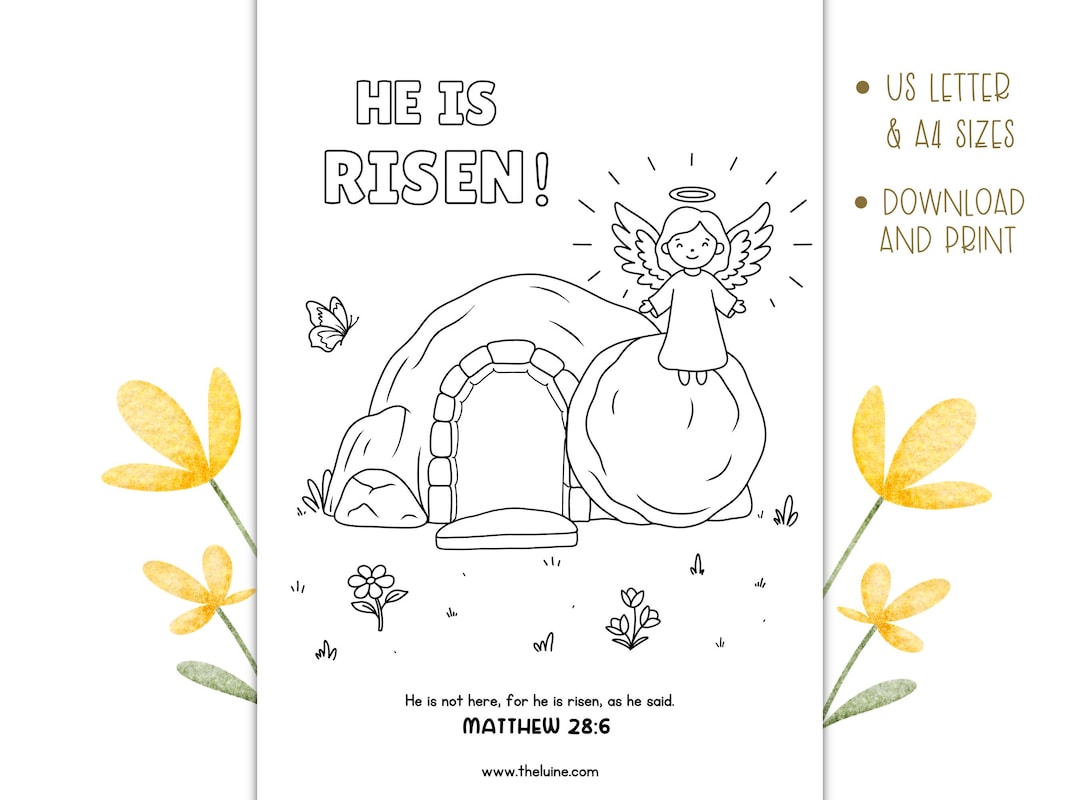 He is Risen Coloring Page for Kids | Easter Bible Activity | Sunday ...