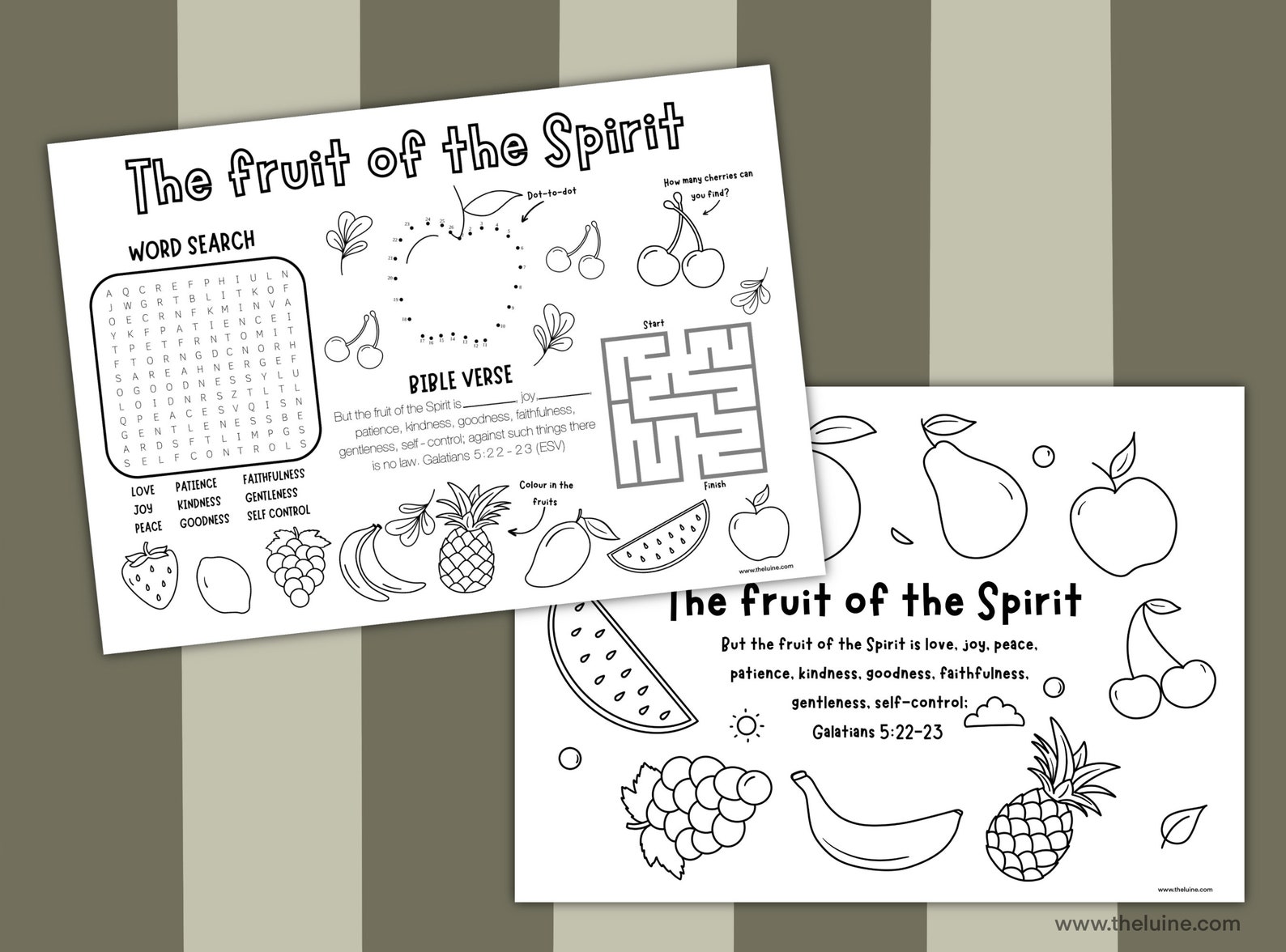Fruit of the Spirit Activity Placemat for Kids Bible Verse Activity ...