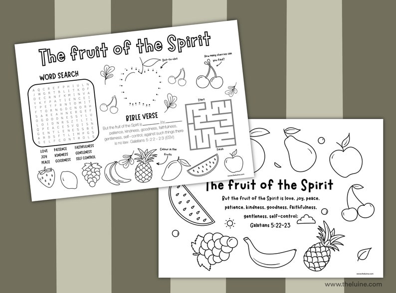 Fruit of the Spirit Activity Placemat for Kids Bible Verse Activity ...