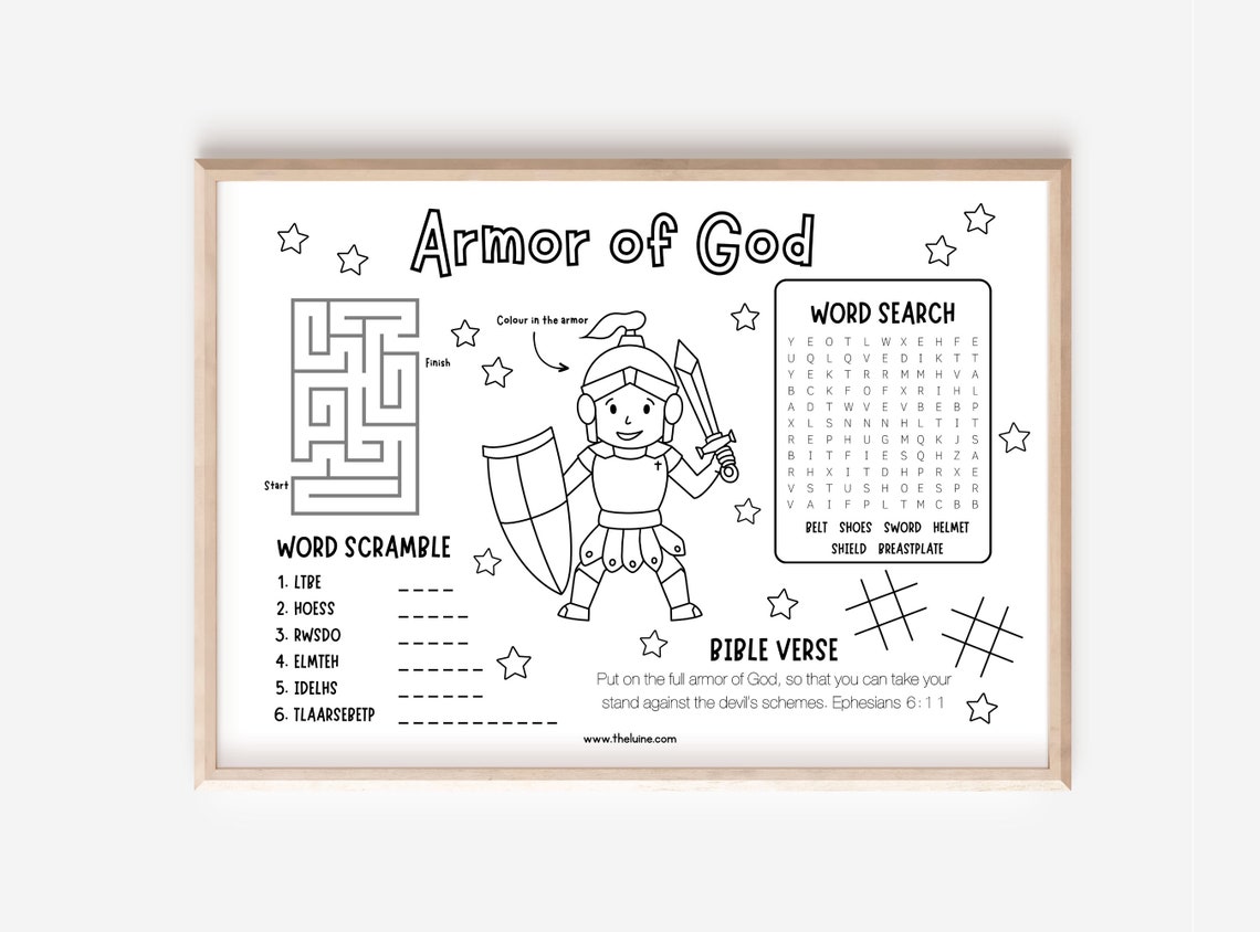 Armor of God Activity Placemat for Kids Bible Verse Activity Sheets ...