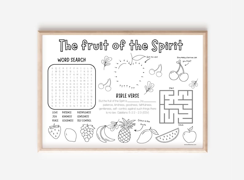 Fruit of the Spirit Activity Placemat for Kids Bible Verse Activity ...
