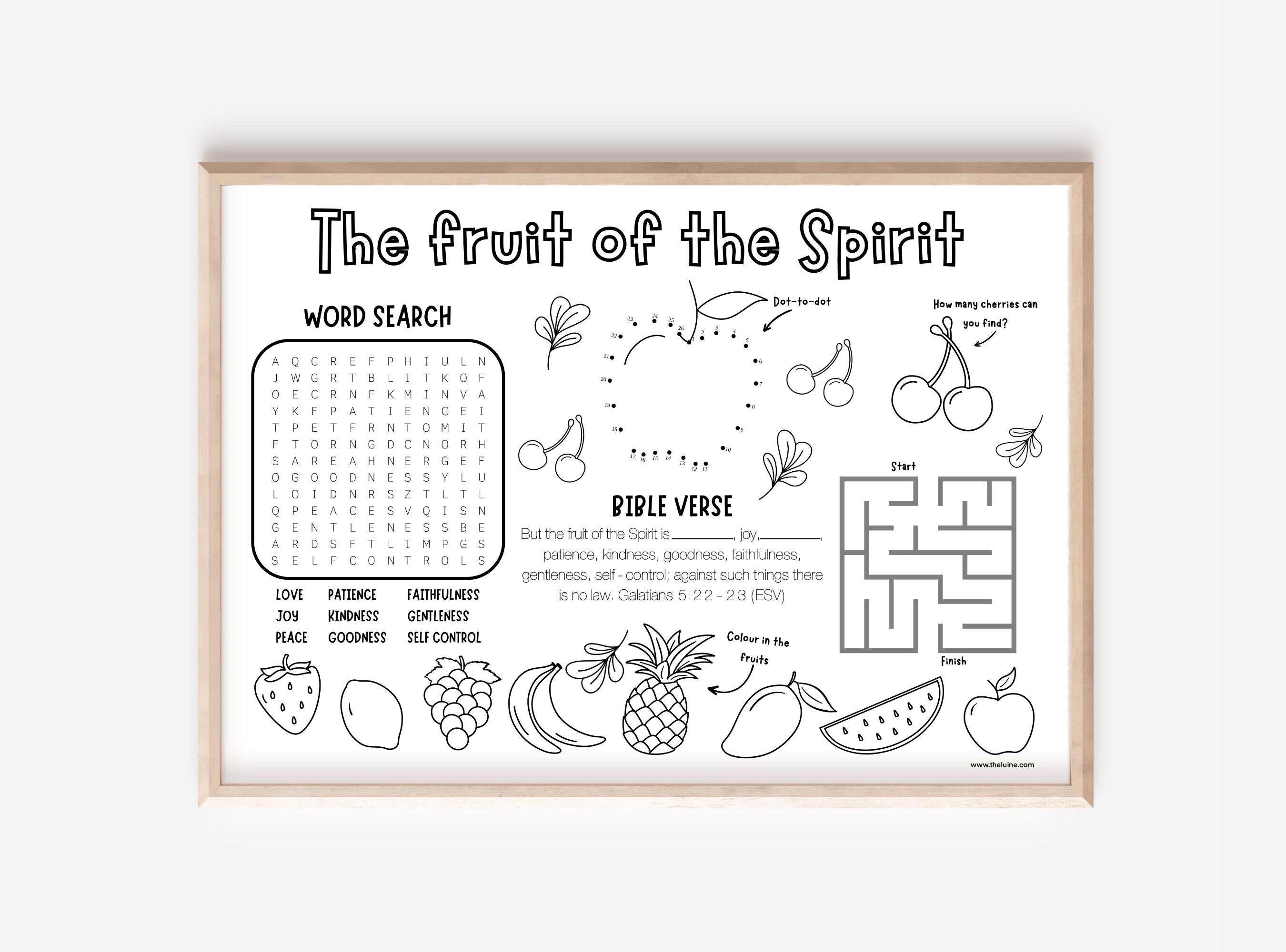 Fruit of the Spirit Activity Placemat for Kids Bible Verse Activity ...