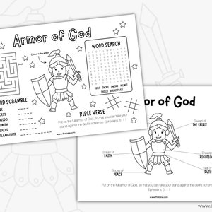 Armor of God Activity Placemat for Kids Bible Verse Activity Sheets ...