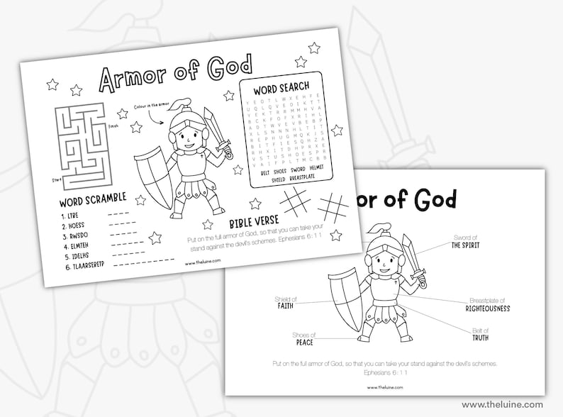 Armor of God Activity Placemat for Kids Bible Verse Activity Sheets ...