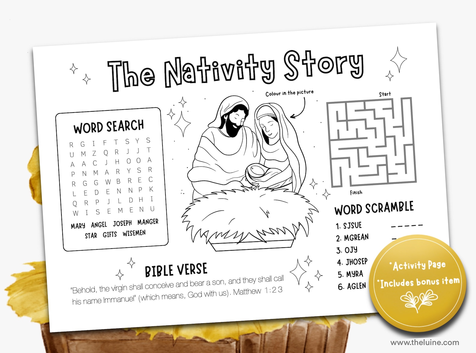 Nativity Printable for Kids Bible Verse Activity Sheets Sunday School ...