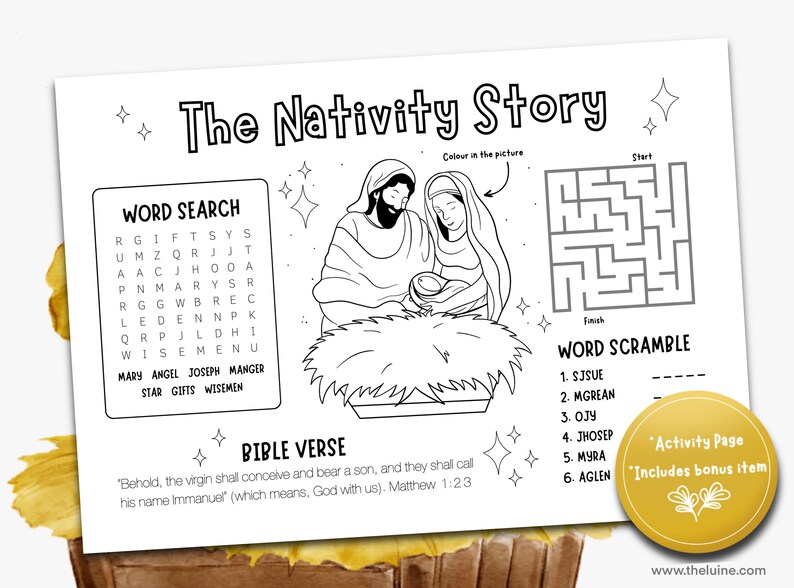 Nativity Printable for Kids Bible Verse Activity Sheets Sunday School ...