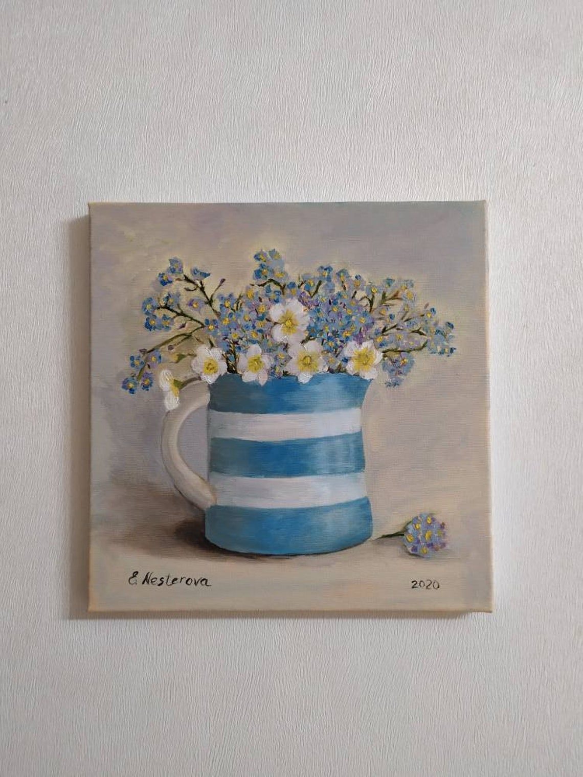Flowers painting. Wall decor. Forget me not painting. Still | Etsy