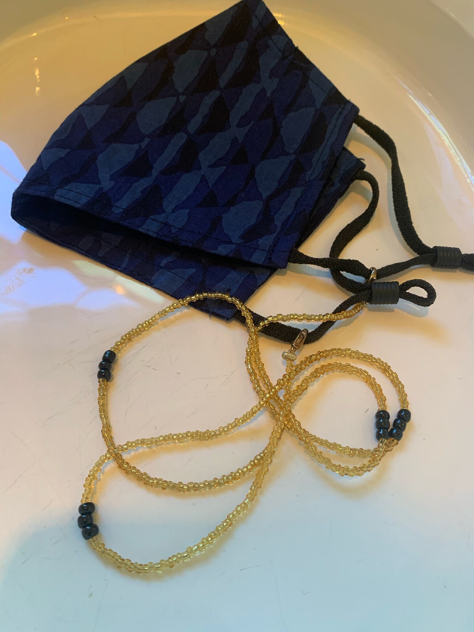 Beaded Face Mask Holder/Necklace/Chain Gold/Black | Etsy