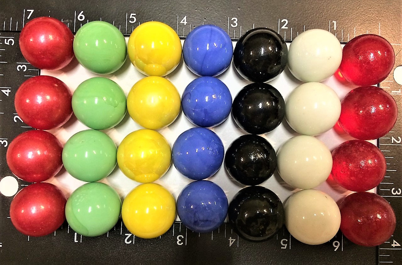 1" 28 Pcs 7 Colors 25mm Opaque Solid Glass Marbles Marble 4 of Ea Color ...