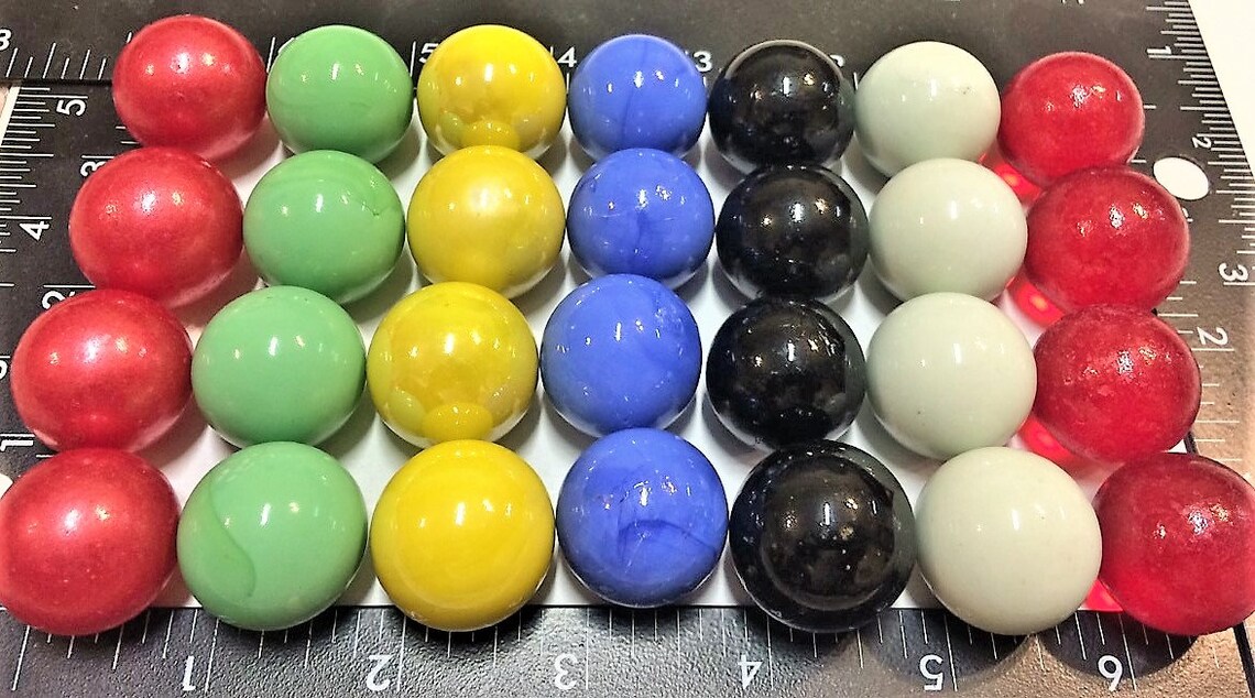 1 28 Pcs 7 Colors 25mm Opaque Solid Glass Marbles Marble 4 of Ea Color ...