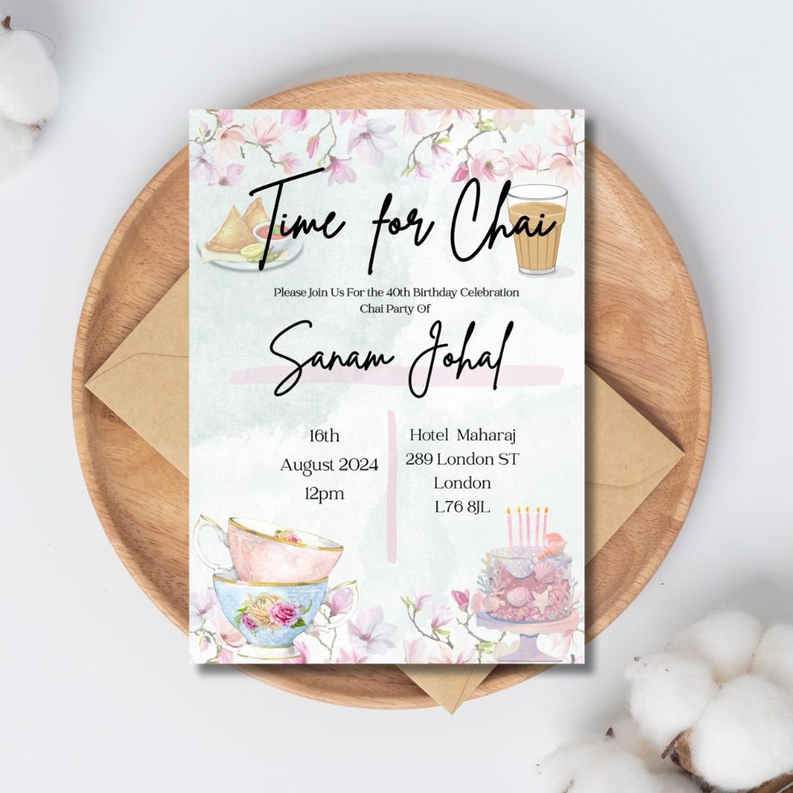 Chai Party Invite, Afternoon Tea Birthday Invite Digital Download ...