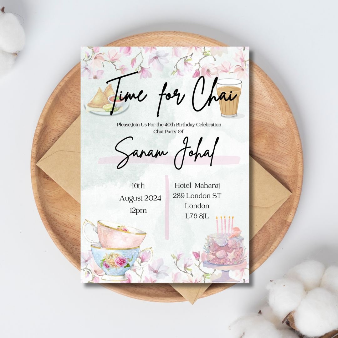 Chai Party Invite, Afternoon Tea Birthday Invite Digital Download ...