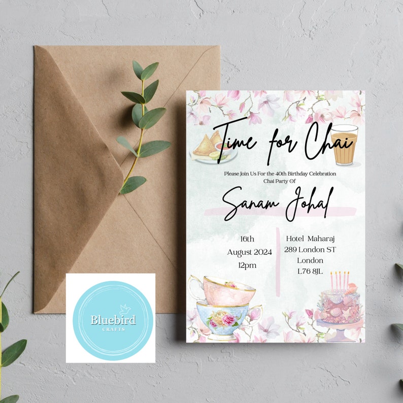 Chai Party Invite, Afternoon Tea Birthday Invite Digital Download ...