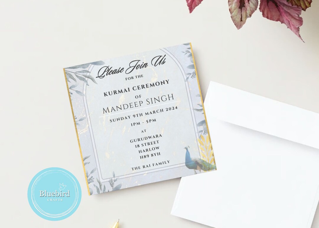 Peacock Themed Kurmai Ceremony Digital Editable Invite for the ...