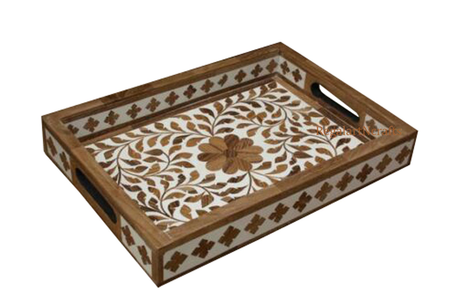 Serving Tray Wooden Floral Inlay Home Decor - Etsy