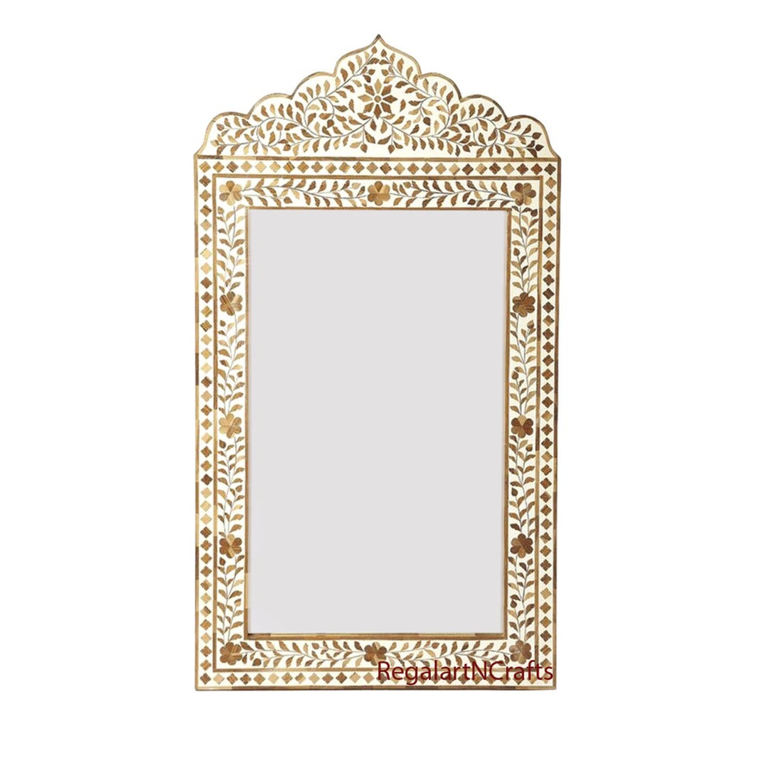 Floral Pattern Mirror Frame, Handmade Wooden Modern, Wall Mirror Frame ...