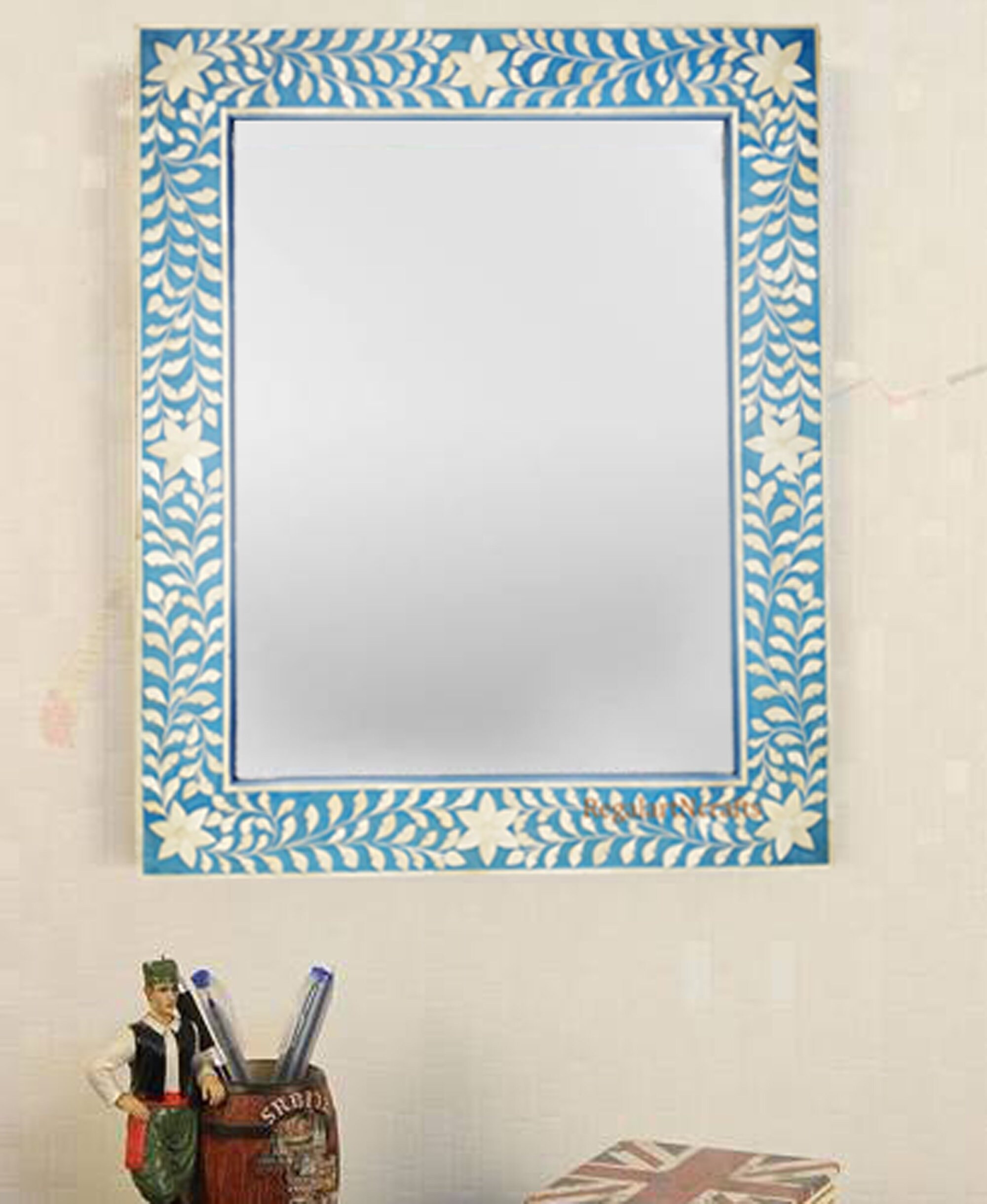 Visual Arts Bone Inlay Mirror Frame Floral Handcrafted Art Craft ...