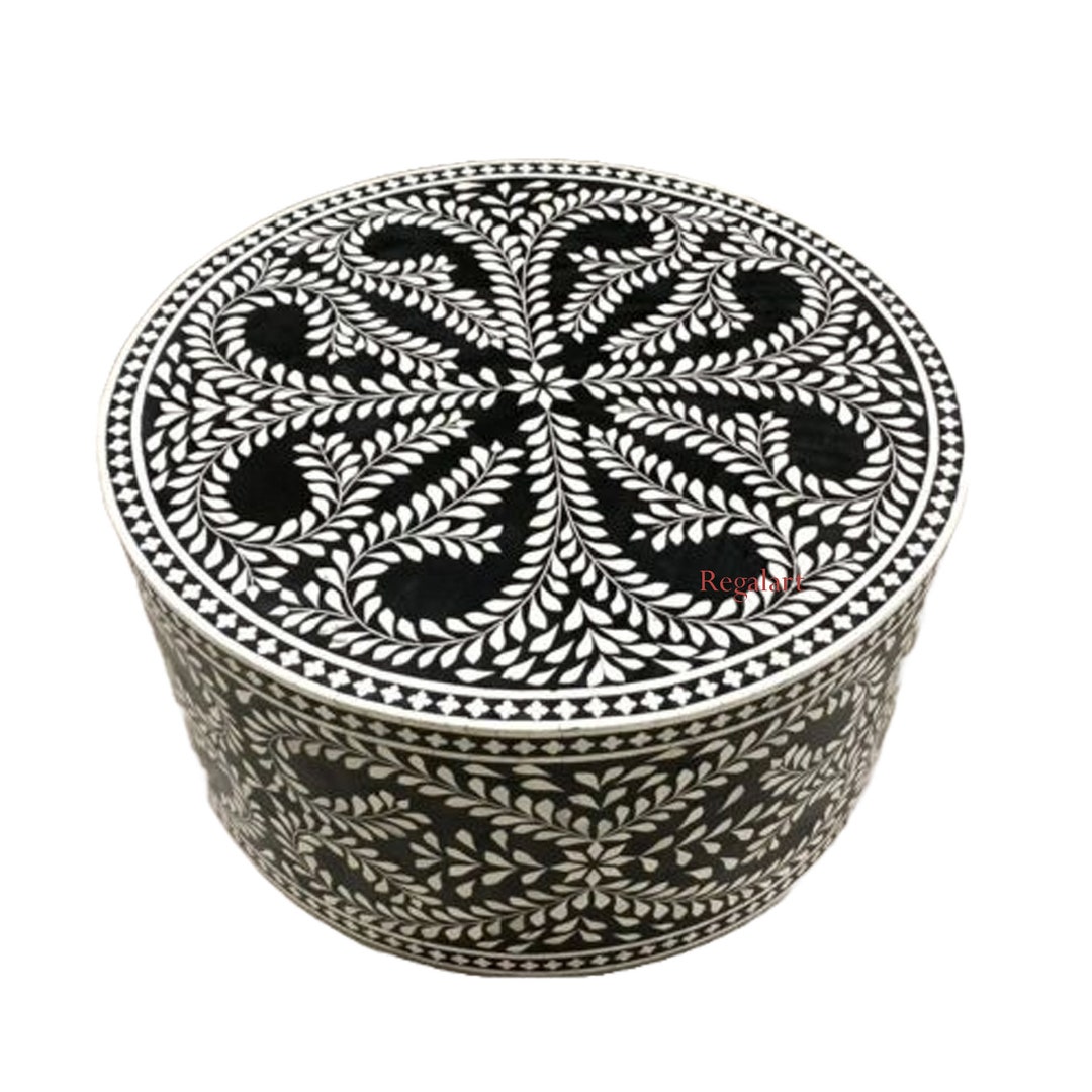 Bone Inlay Coffee Table Center Table Handmade Round Coffee Table Floral ...