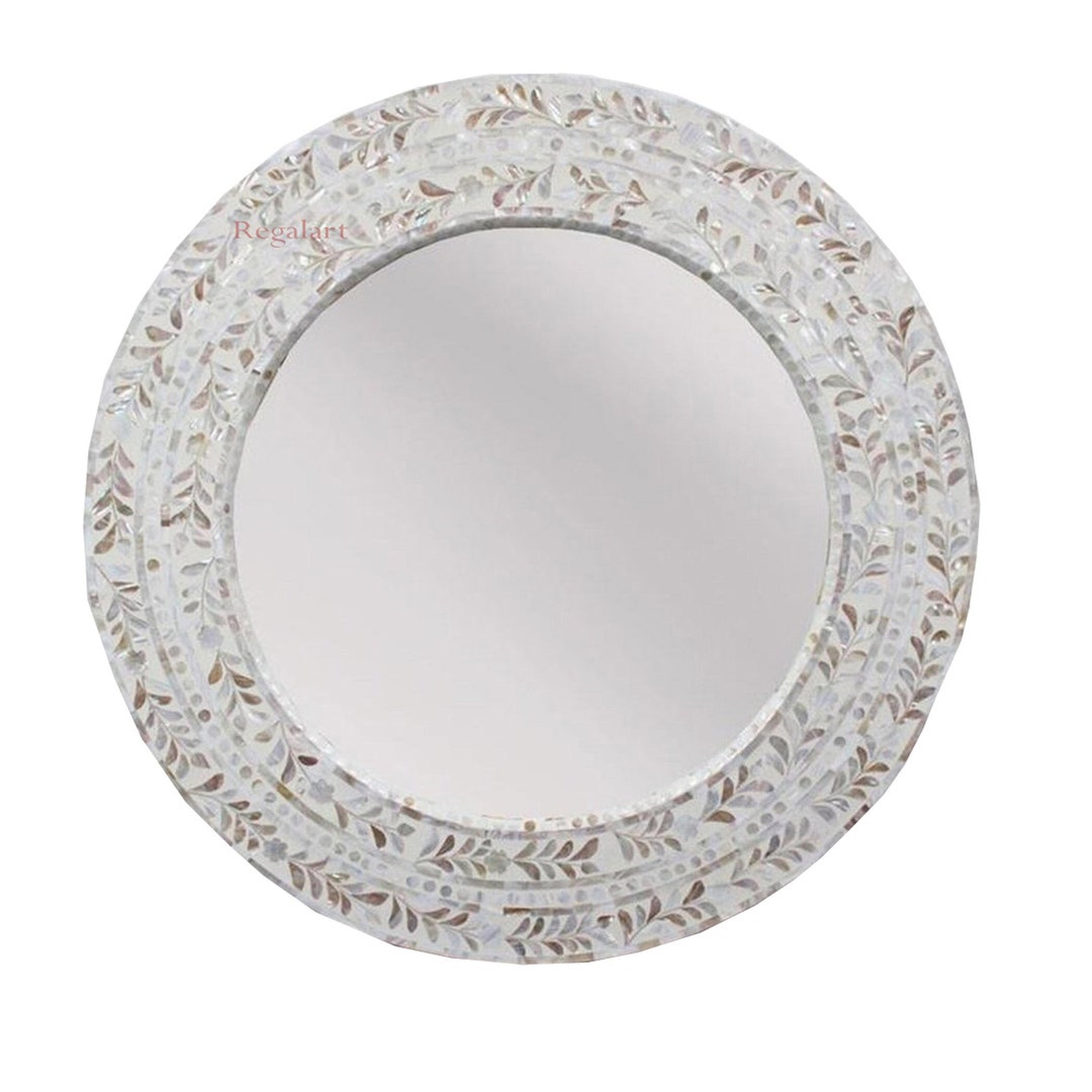 Mother of Pearl Inlay Round Mirror Frame Wall Hanging Mirror Frame Home ...