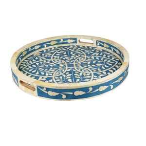 Bone Inlay Round Tray Handmade Vintage Serving Kitchen Tray Home Decor ...