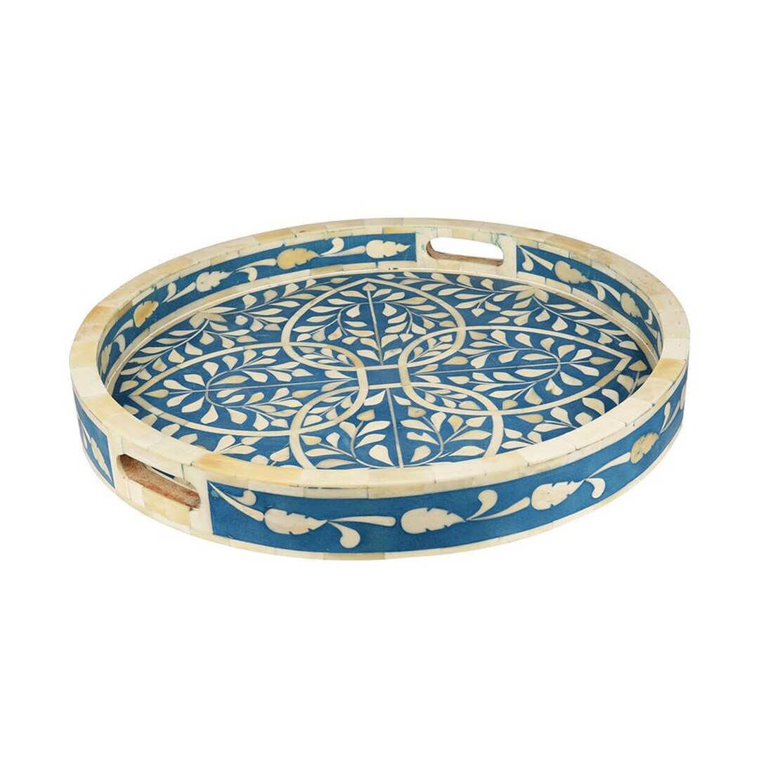 Bone Inlay Round Tray Handmade Vintage Serving Kitchen Tray Home Decor ...