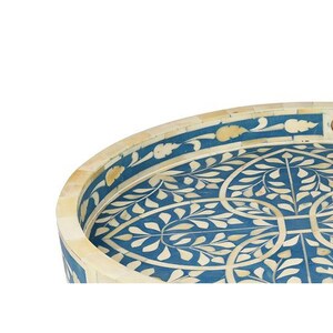 Bone Inlay Round Tray Handmade Vintage Serving Kitchen Tray Home Decor ...