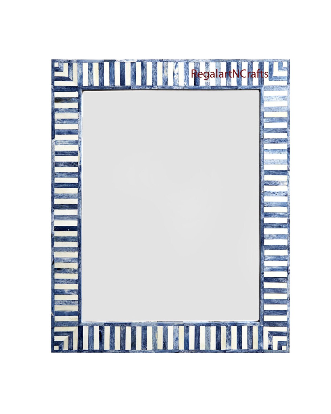 Handmade Bone Striped Pattern Inlay Mirror Frame Bathroom Wall Hanging ...
