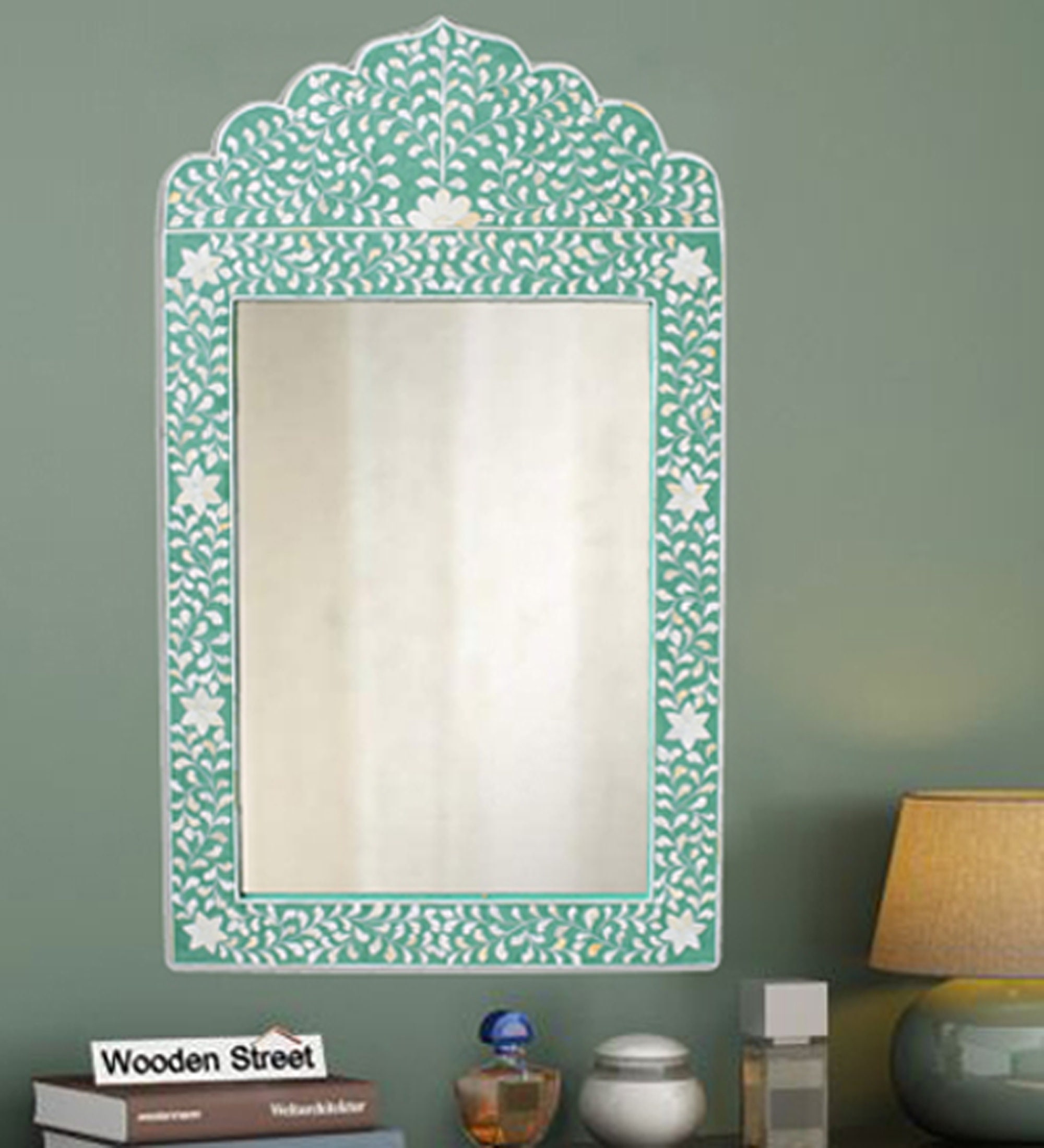 Visual Arts Bone Inlay Mirror Frame Floral Handcrafted Art Craft ...