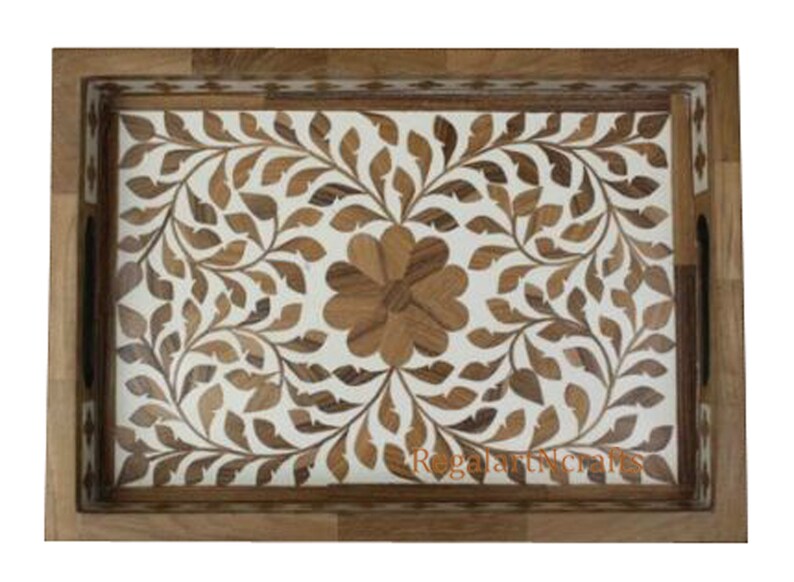 Serving Tray Wooden Floral Inlay Home Decor - Etsy