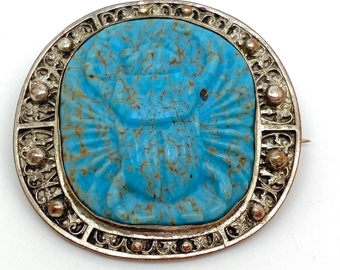 Large 1920s Art Deco Carved Blue Stone Scarab Brooch - Etsy