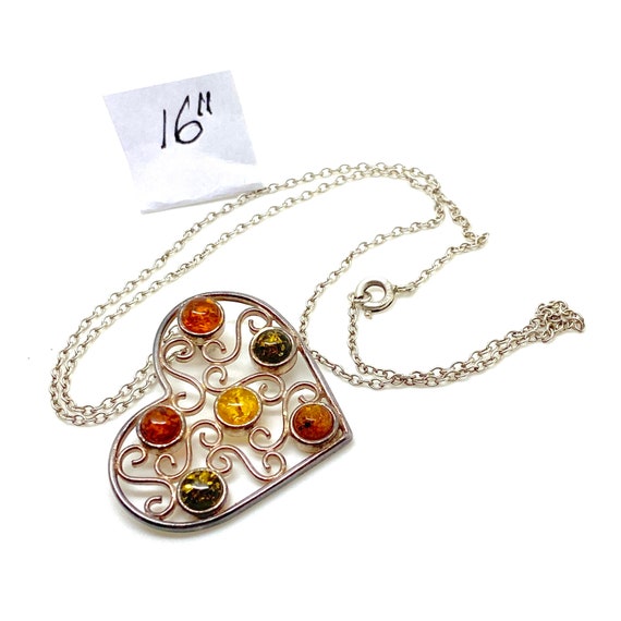Genuine Amber and Sterling Silver Heart Pendant (All … - Gem