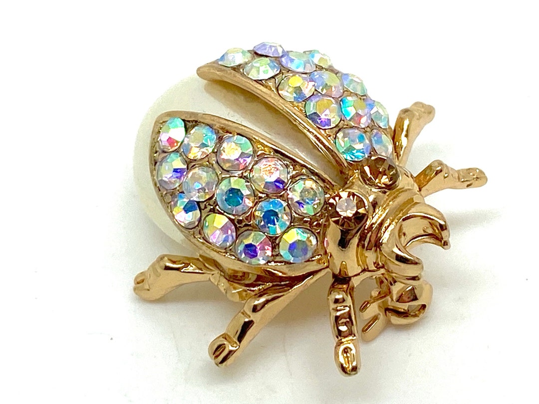 Aurora Borealis and Pearl Bug Beetle Brooch - Etsy