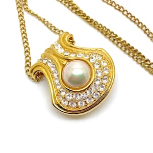 Vintage Nolan Miller Pearl and Crystal Rhinestone Goldtone Pendant - Etsy