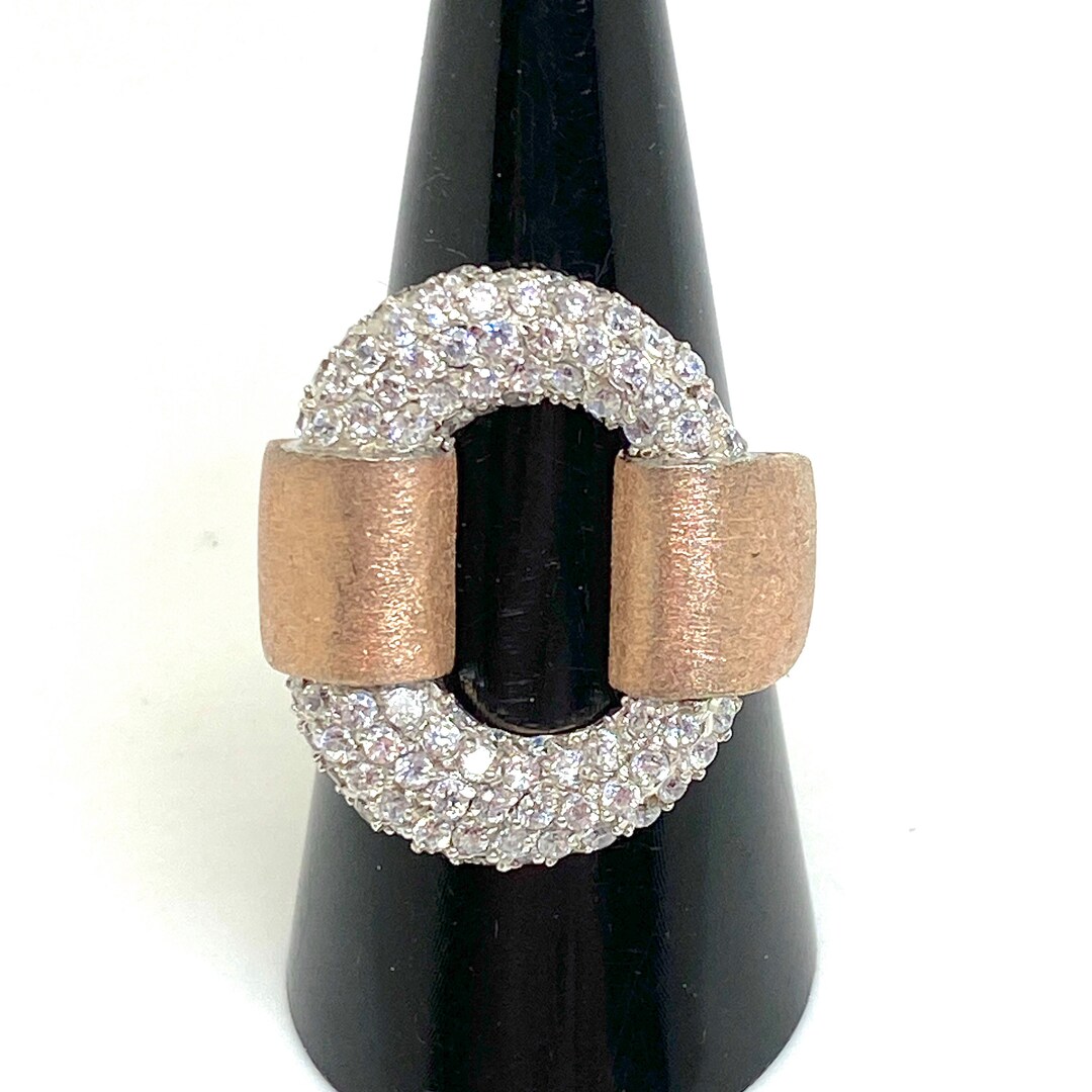 Designer Signed DIZEO CZ Brushed Rose Gold 925 CZ Statement Ring Size Q ...