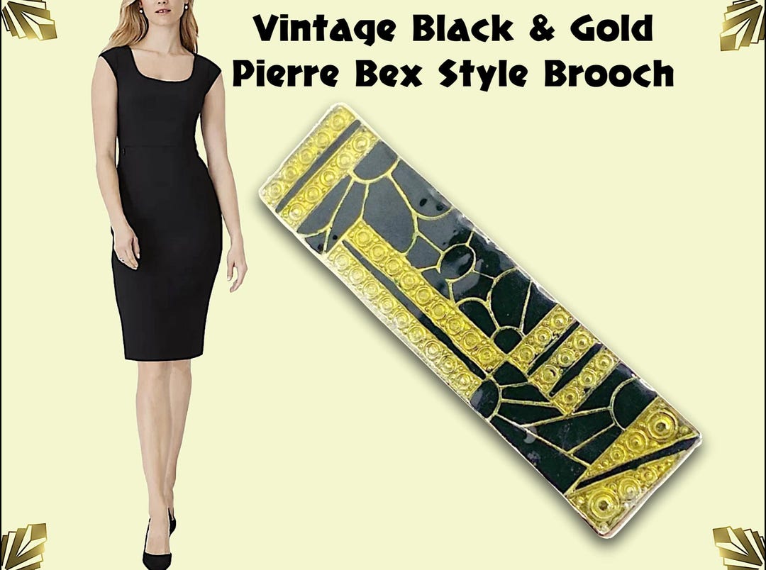 Modern Art Deco Pierre Bex Style Black and Gold Enamel Brooch - Etsy