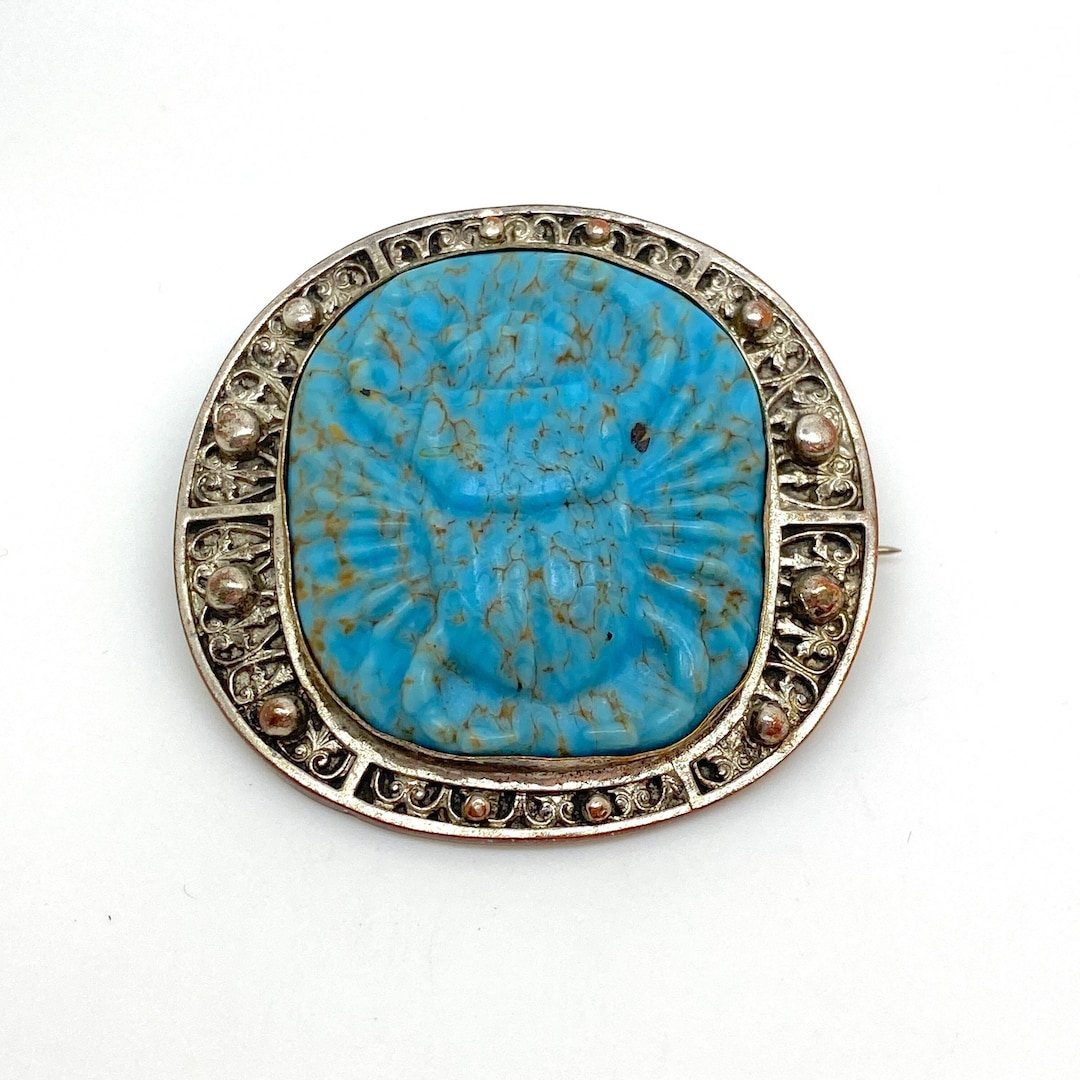 Large 1920s Art Deco Carved Blue Stone Scarab Brooch - Etsy