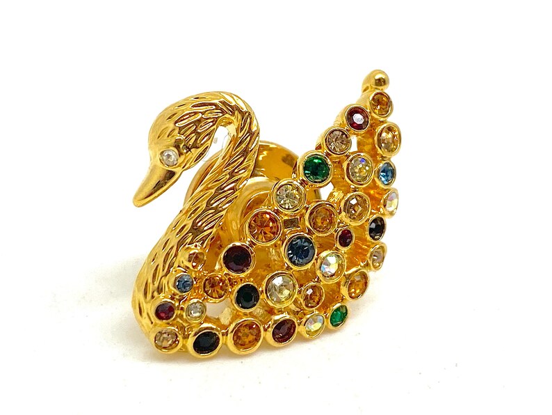 Swarovski Multi Crystal SWAN Lapel Pin - Swan Logo Signed - Etsy