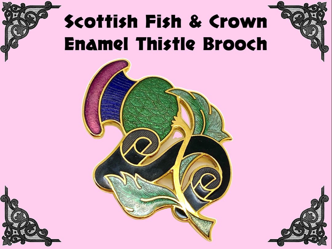 Fish & Crown Scottish Thistle Enamel Brooch - Etsy