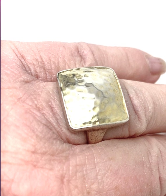 1950s Modernist Hammered Sterling Silver Square Ring … - Gem
