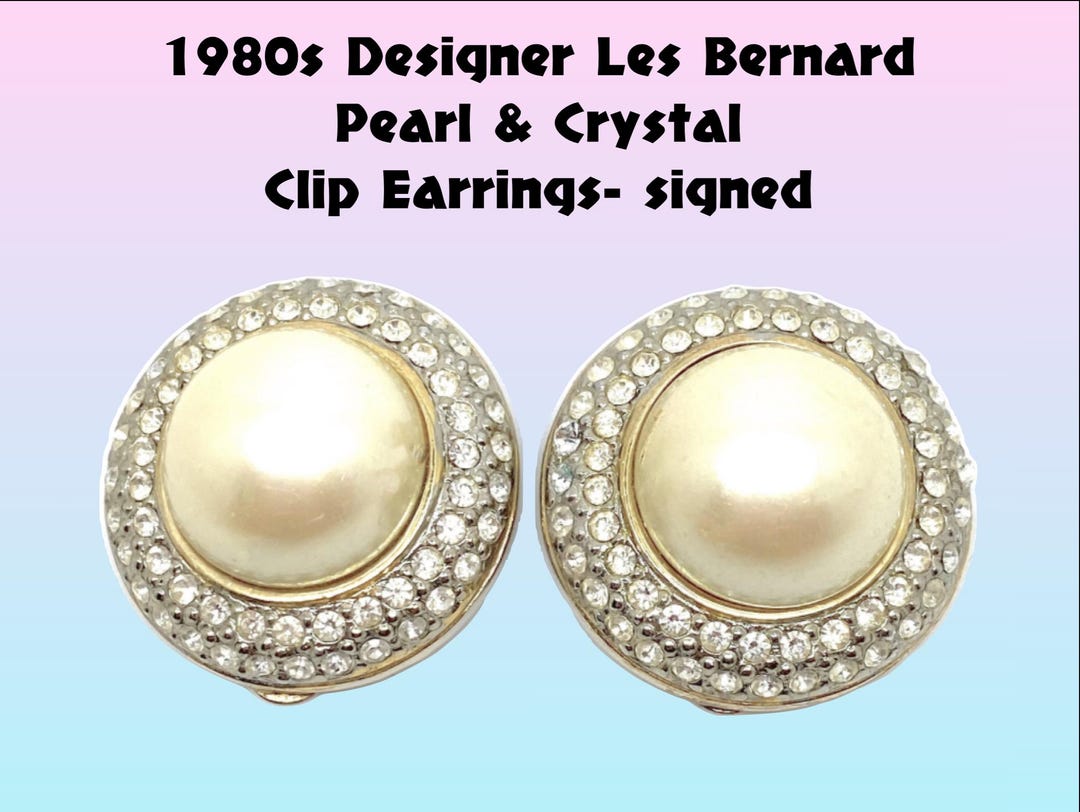 1980s Les Bernard Designer High End Art Deco Style White Crystal Clip ...