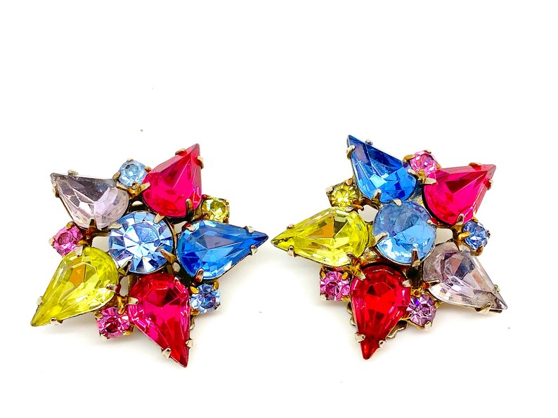 1950s Multi Coloured Crystal Star Clip Earrings | Hollywood Glamour ...