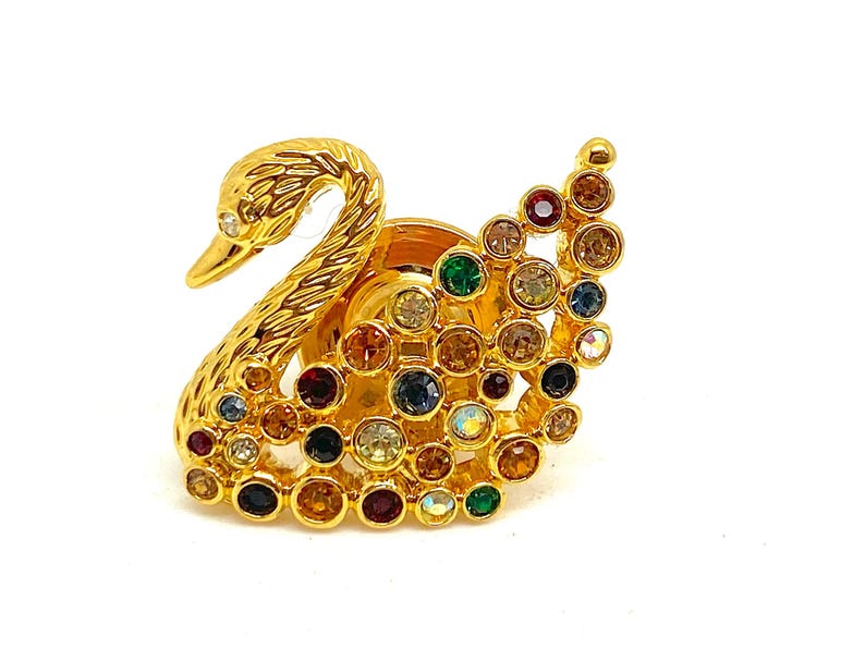 Swarovski Multi Crystal SWAN Lapel Pin - Swan Logo Signed - Etsy